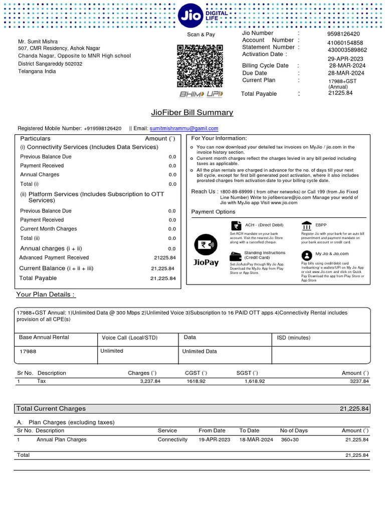 Apr 23-24 Jio Invoice | PDF | Payments | Credit Card