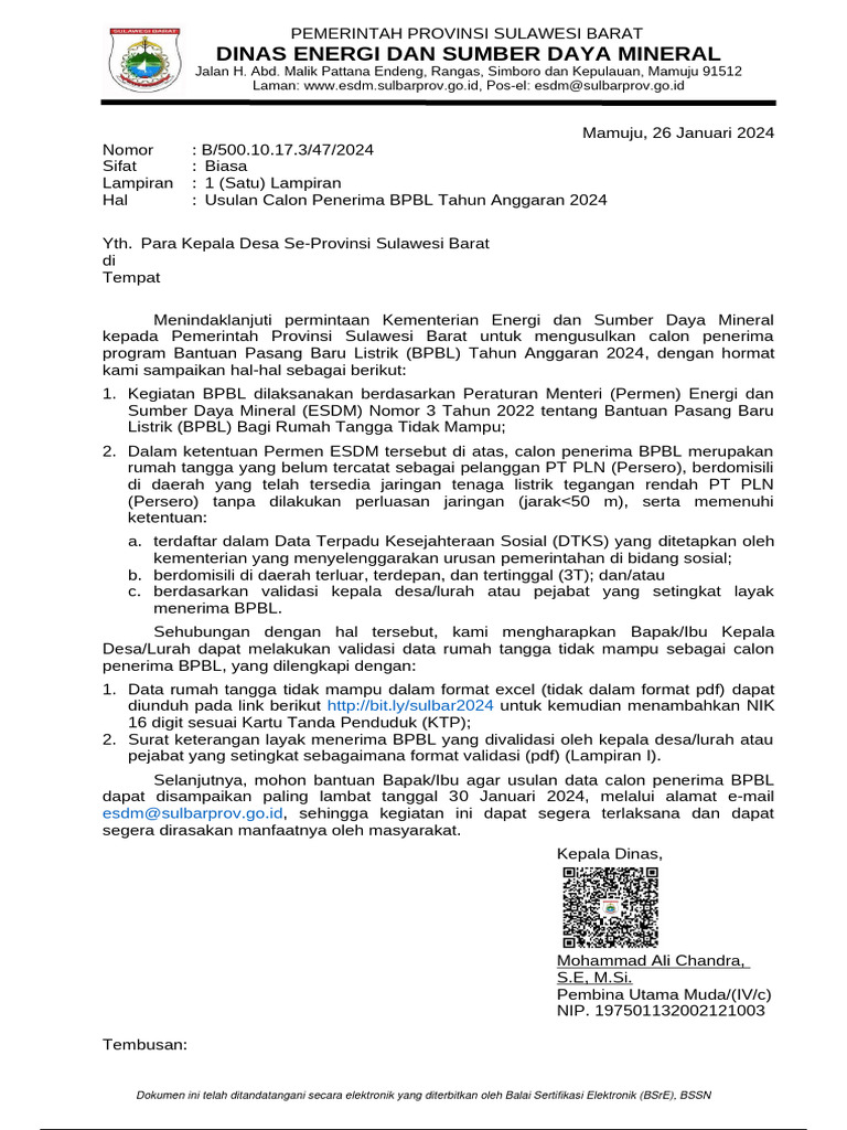 SURAT DINAS ESDM Tentang Permintaan Data BPBL | PDF