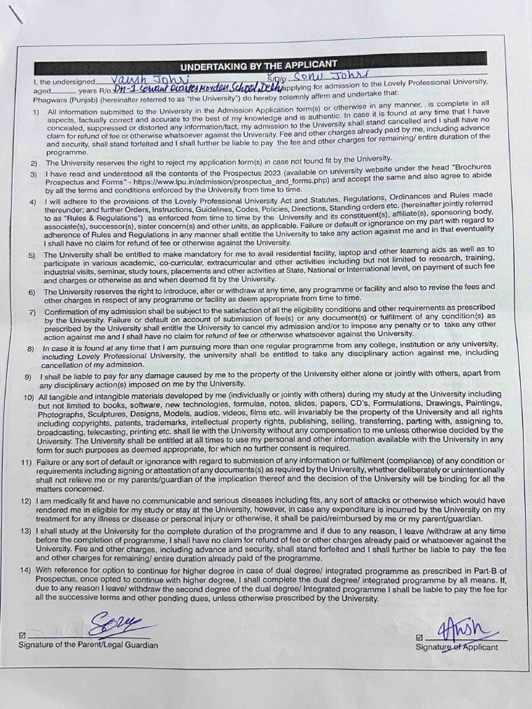 Undertaking by Applicant | PDF