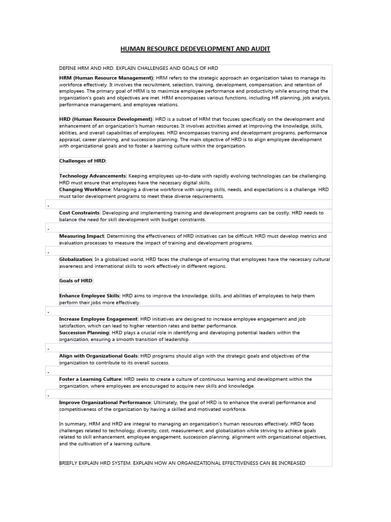 HR Devp and Audit | PDF