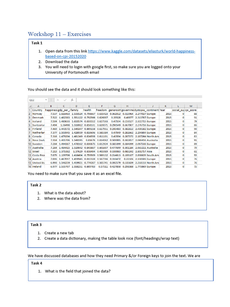 Excel Workshop: Data Analysis Tasks | PDF | Information Technology ...