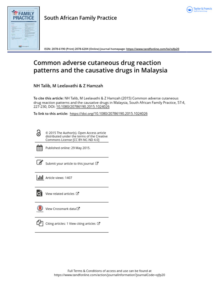 Common Adverse Cutaneous Drug Reaction Patterns and The Causative Drugs ...