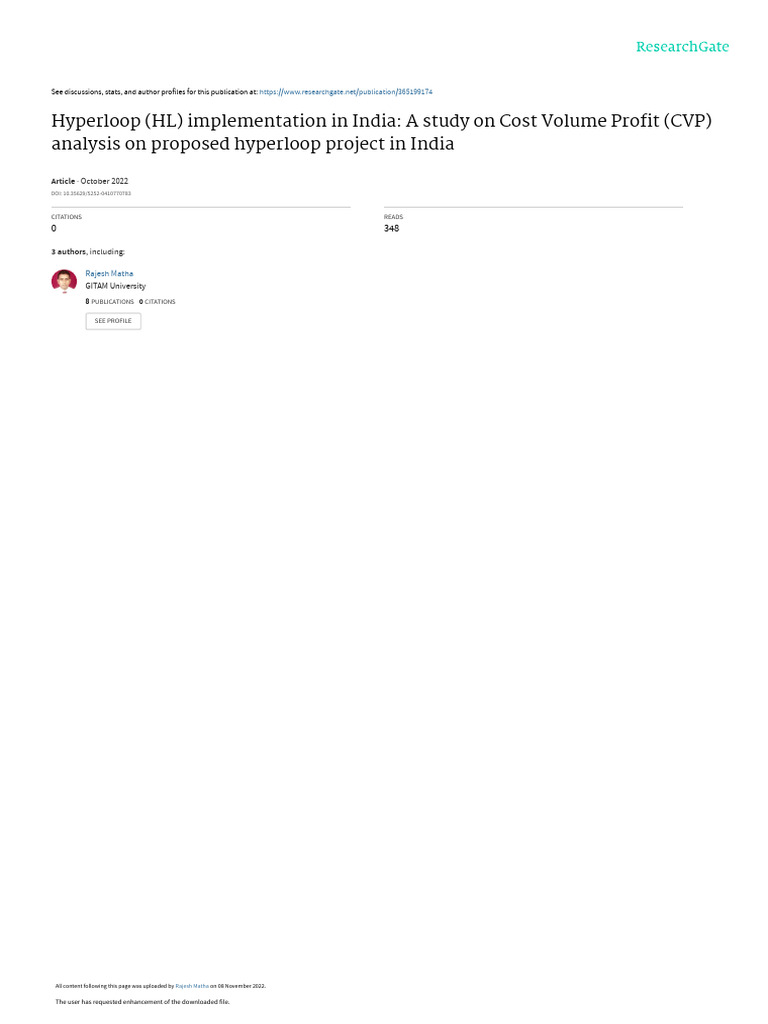 Hyperloop HLimplementationin India Astudyon Cost Volume Profit ...