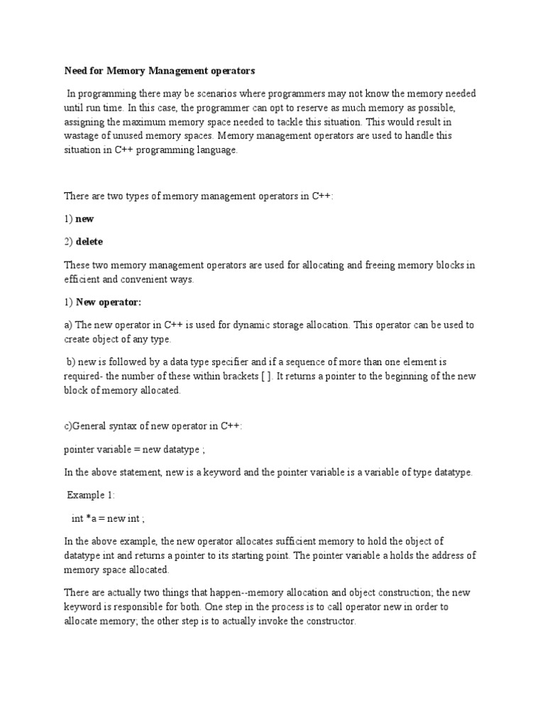 0536fmemory Management Operators | PDF | Pointer (Computer Programming ...