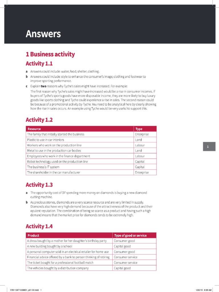 IGCSE Business Studies Workbook Answers | PDF