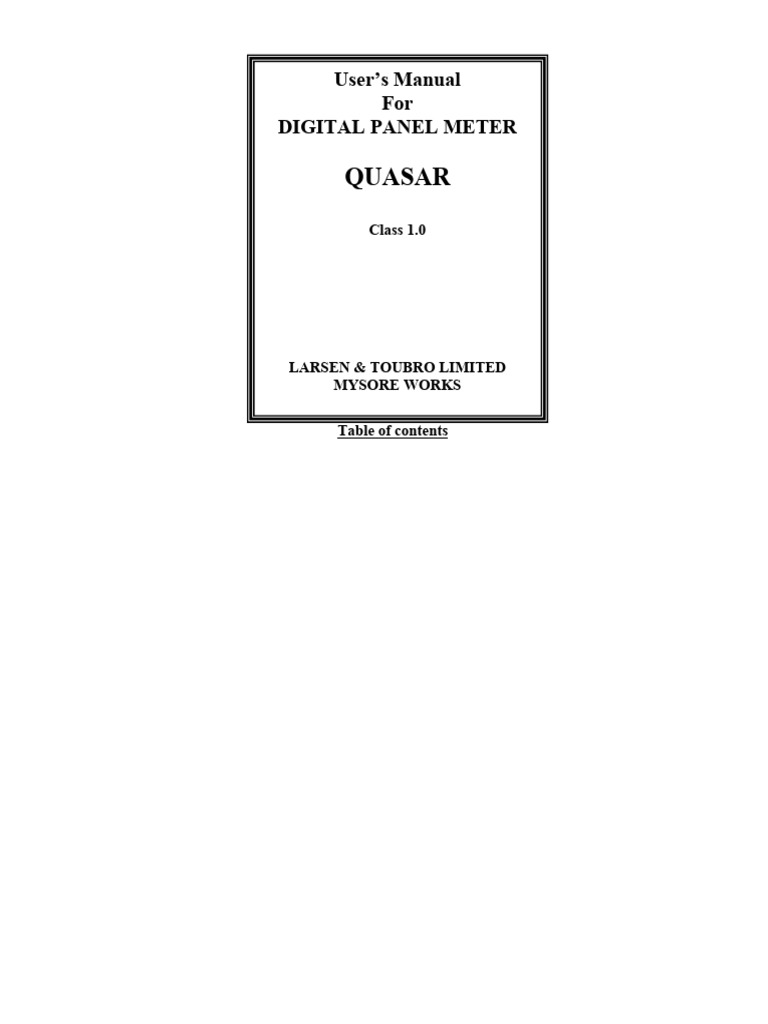 User's Manual For Digital Panel Meter Quasar Class 1.0 - L & T | PDF ...