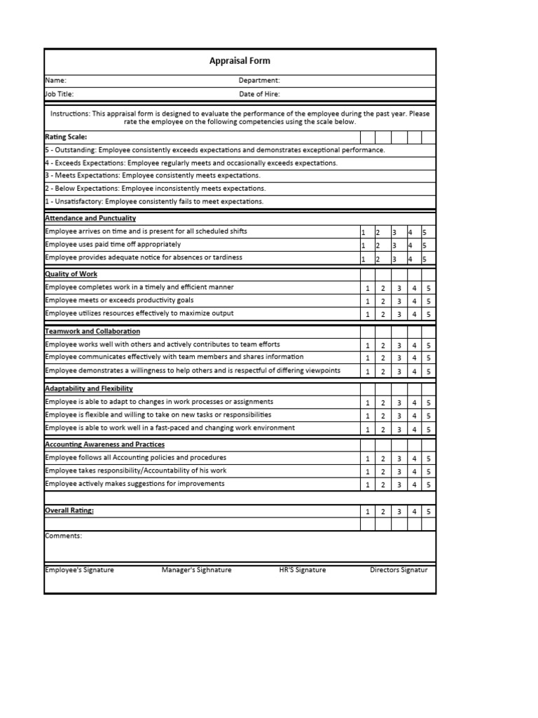 Appraisal Form - Accounts | PDF | Employment | Performance Appraisal