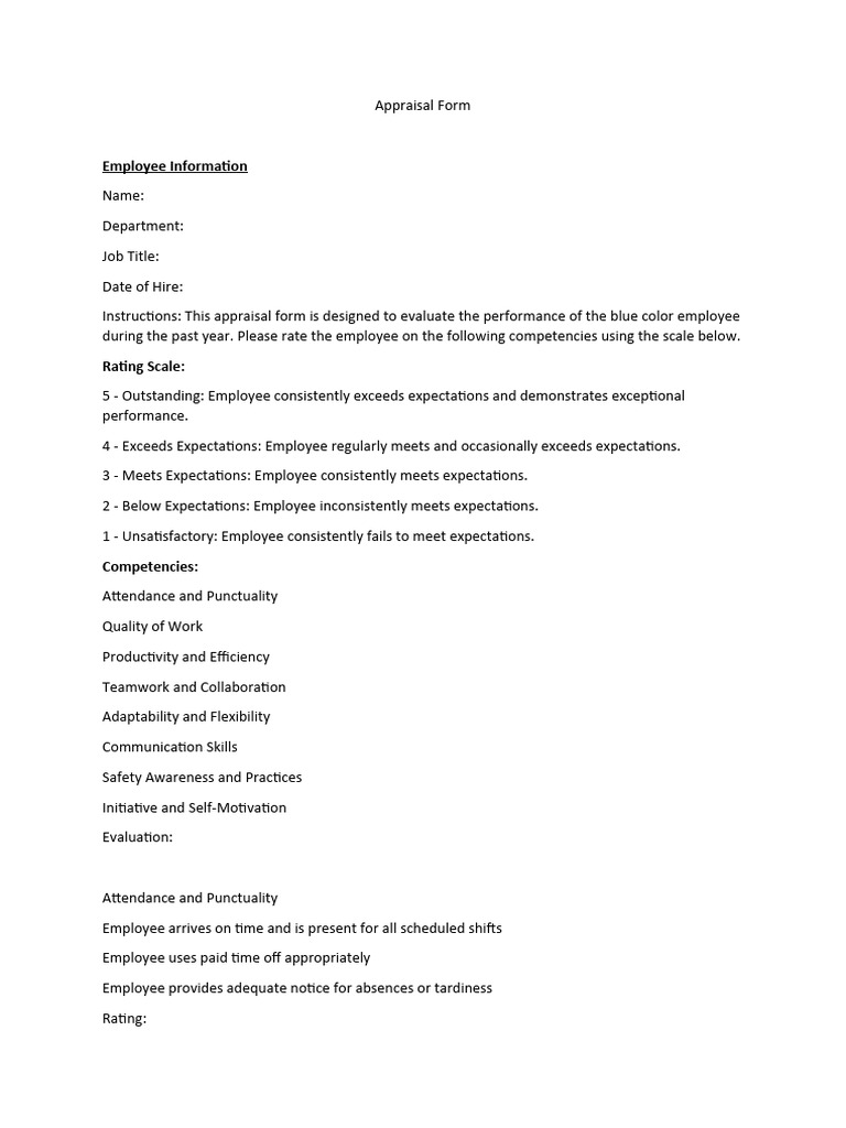 Employee Performance Appraisal Form | PDF