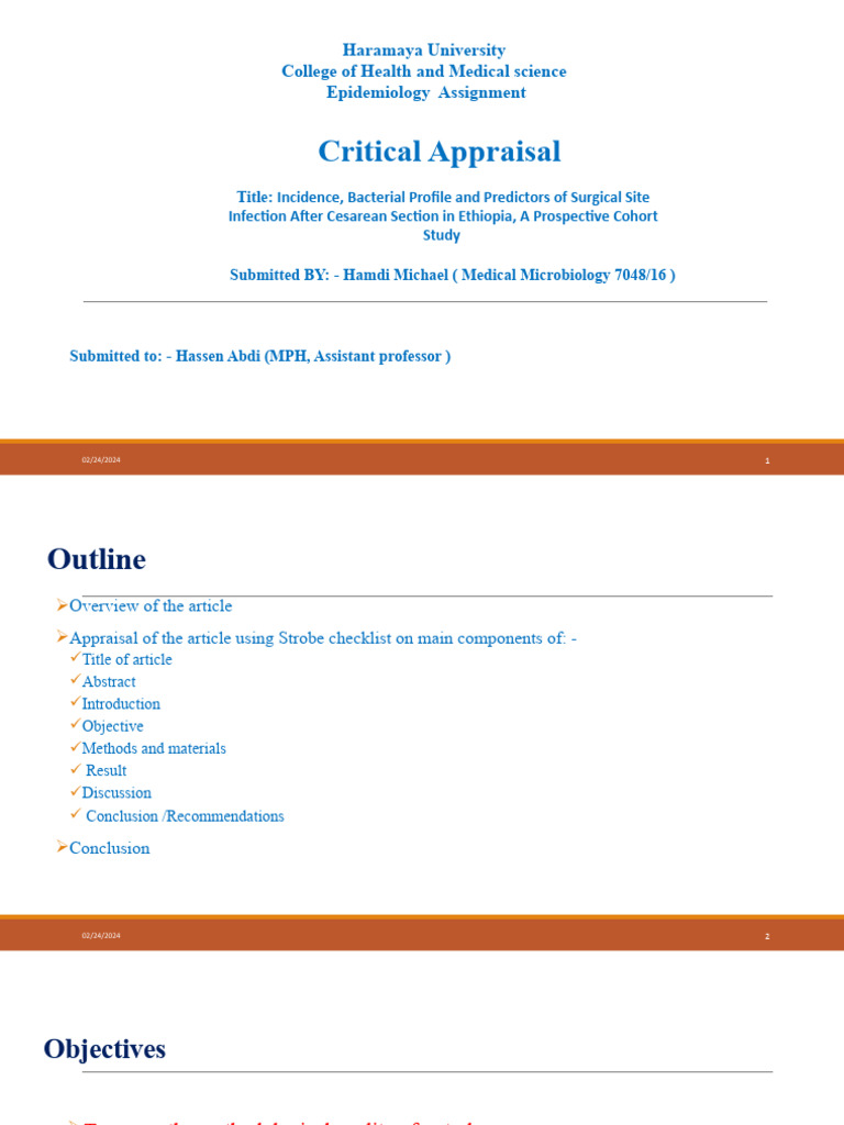 Hamdi Cohort Critical Appraisal | PDF | Surgery | Caesarean Section