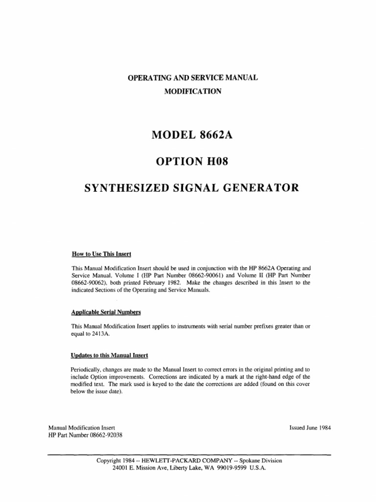 HP 8662A 8663A Synthesized Signal Generator H Options | PDF | Frequency ...