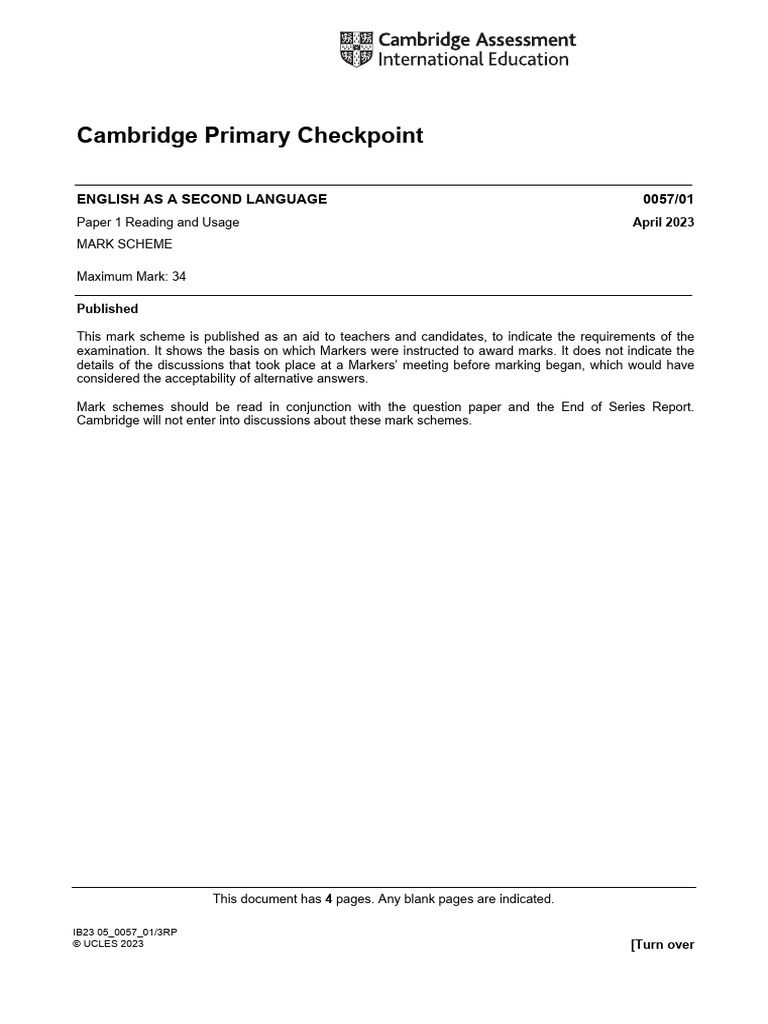 April 2023 ESL Checkpoint Mark Scheme | PDF