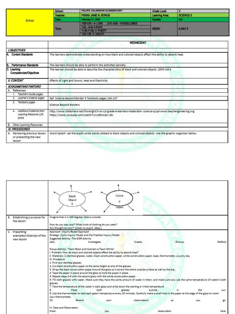 DLL Science-5 Q3 W4-D3 | PDF