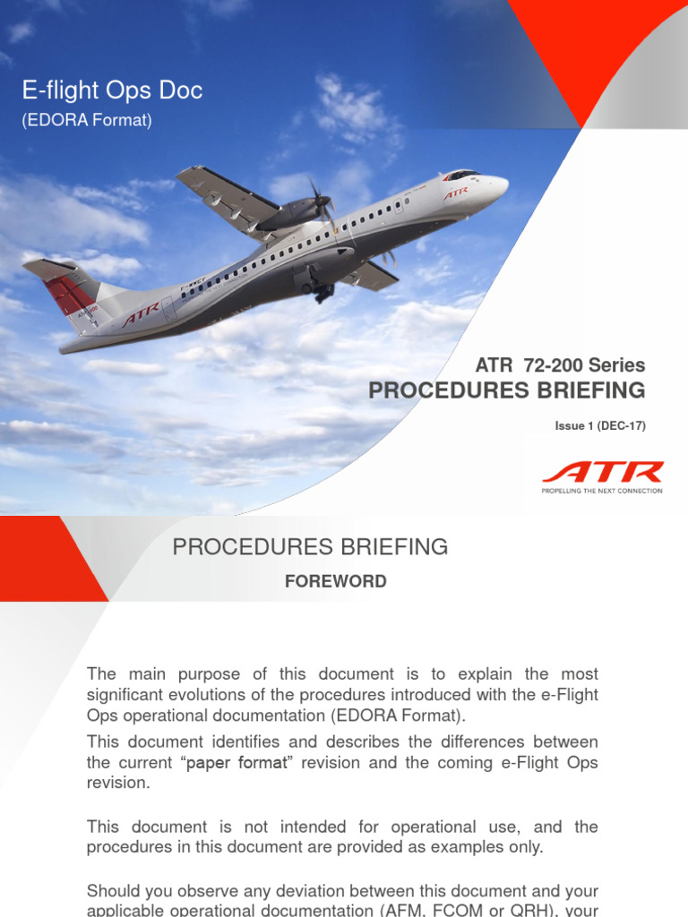 E Flight - Ops - Docs Procedures - Briefing ATR72 200 - Series Issue1 | PDF
