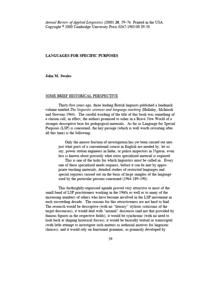 Languages For Specific Purposes: Annual Review of Applied Linguistics ...
