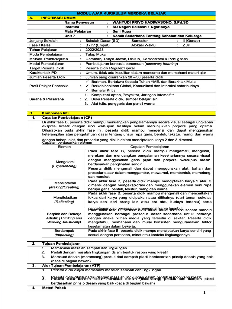 PDF RPP Seni Rupa Kls IV Sms 2 - Compress | PDF