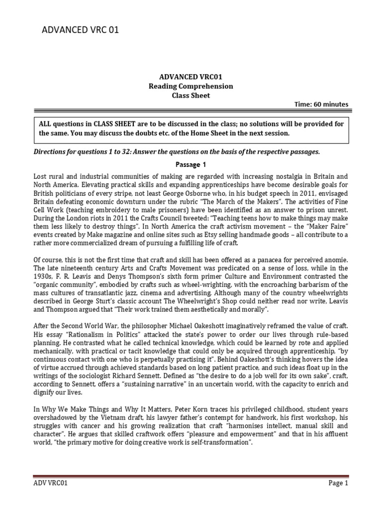 Advanced Reading Comprehension (VRC01) | Download Free PDF | George ...