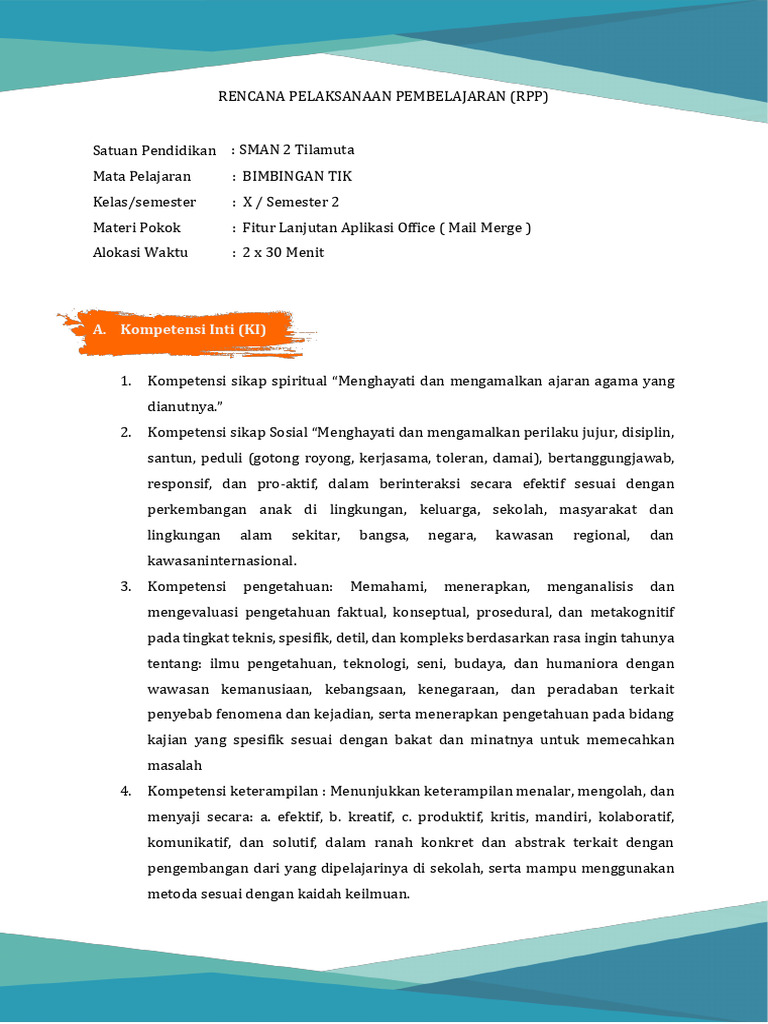 RPP Bimbingan TIK Asli | PDF