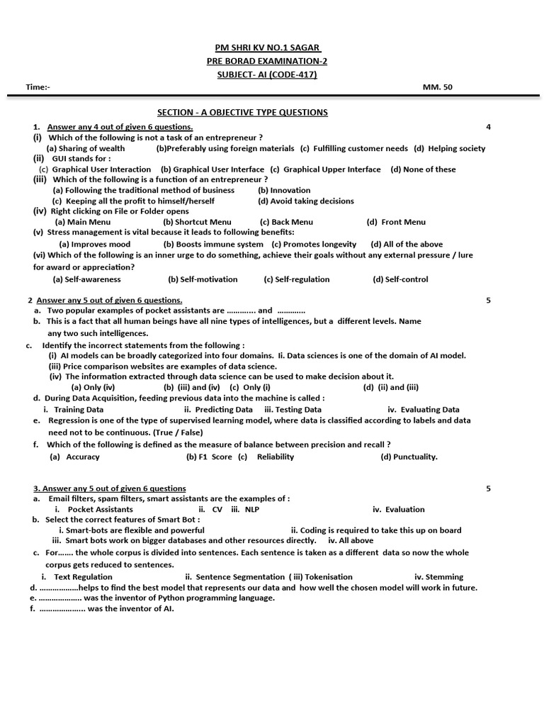 Pre Borad-2 Class 10 Ai | PDF
