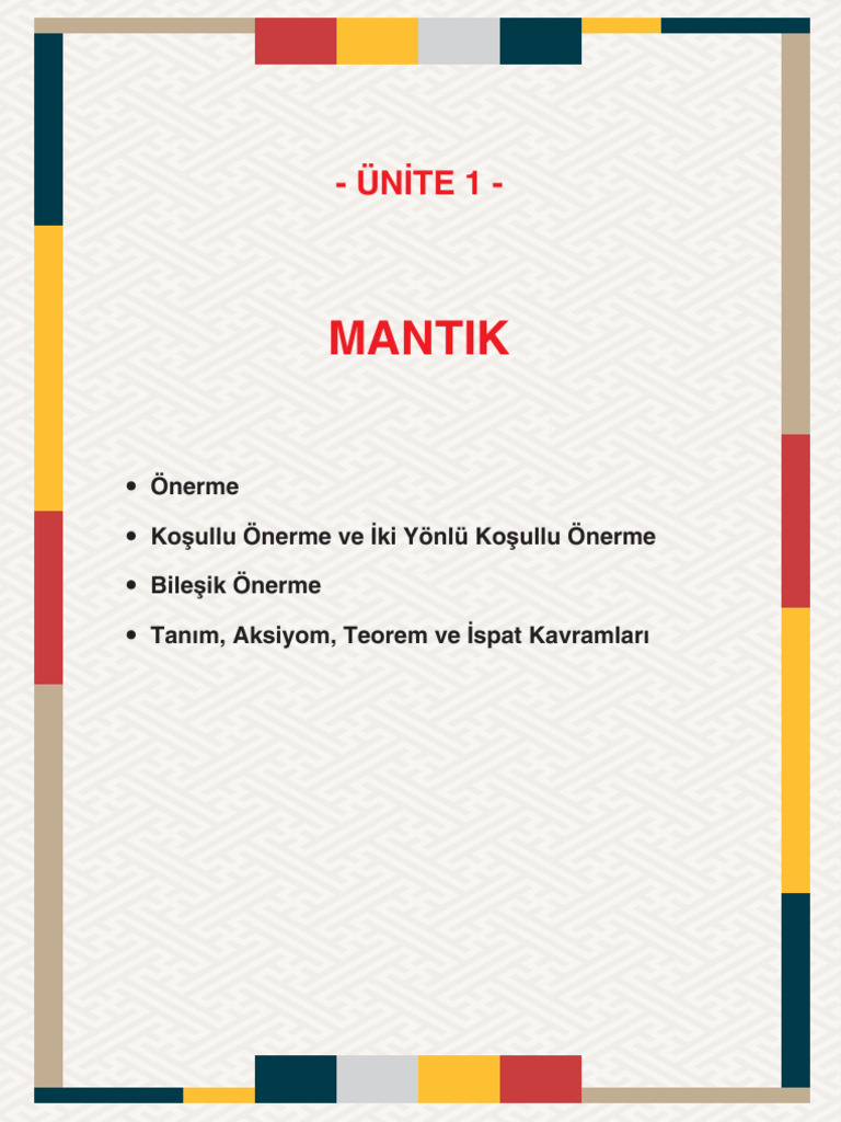 Mantik: - Ünite 1 | PDF