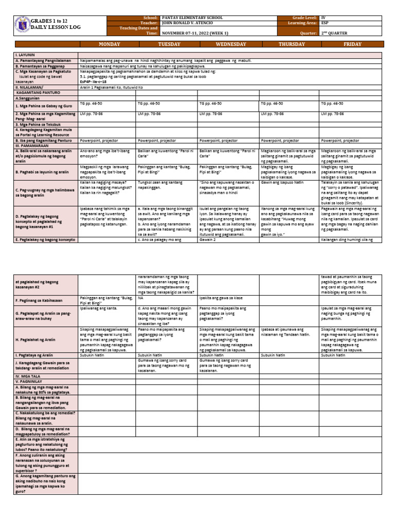 DLL - Esp 4 - Q2 - W1 | PDF