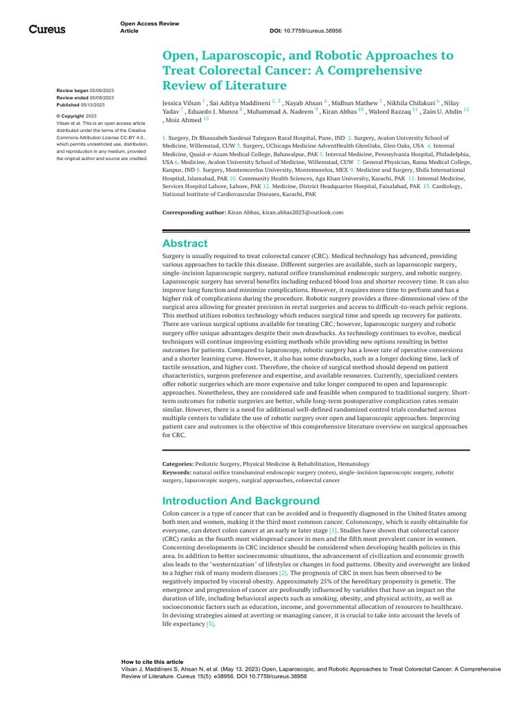 Open, Laparoscopic, and Robotic Approaches To Treat Colorectal Cancer A ...
