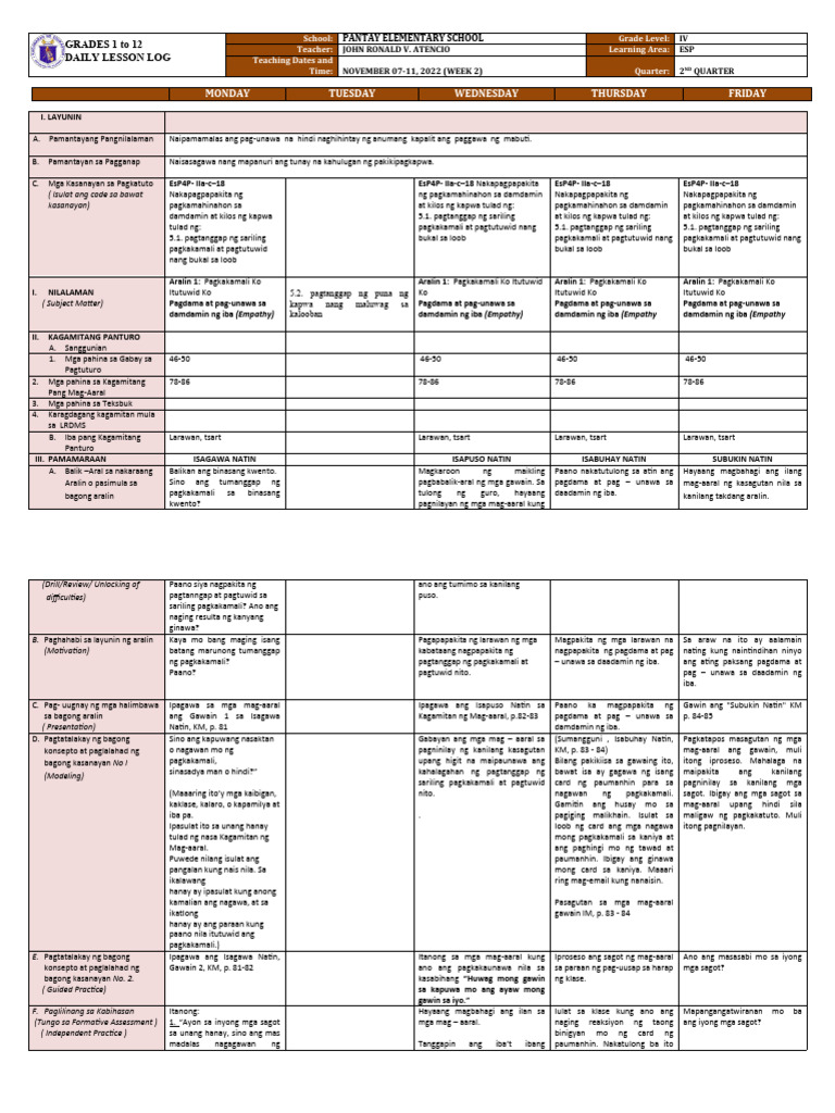 DLL - Esp 4 - Q2 - W2 | PDF