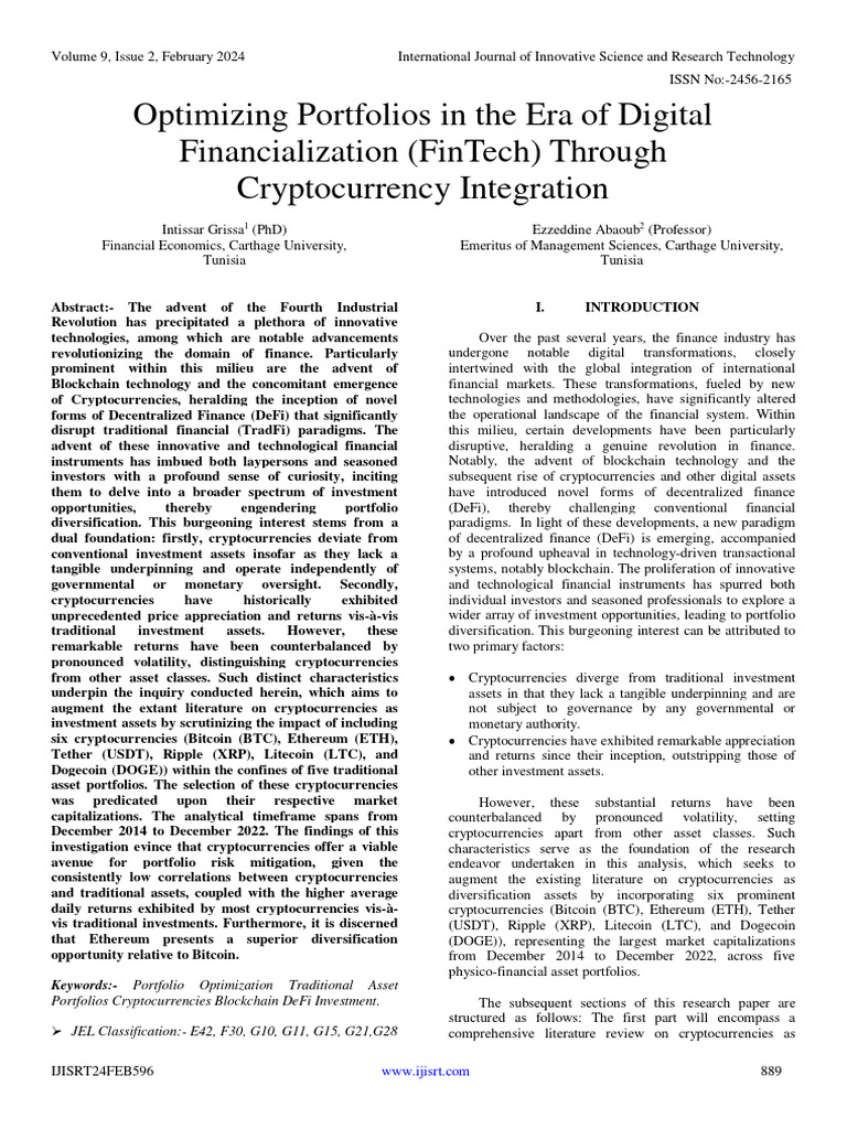 Optimizing Portfolios in The Era of Digital Financialization (FinTech) Through Cryptocurrency ...
