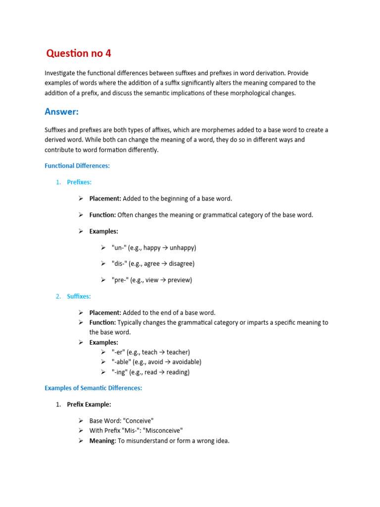 Question 4 Investigate The Functional Differences Between Suffixes and ...