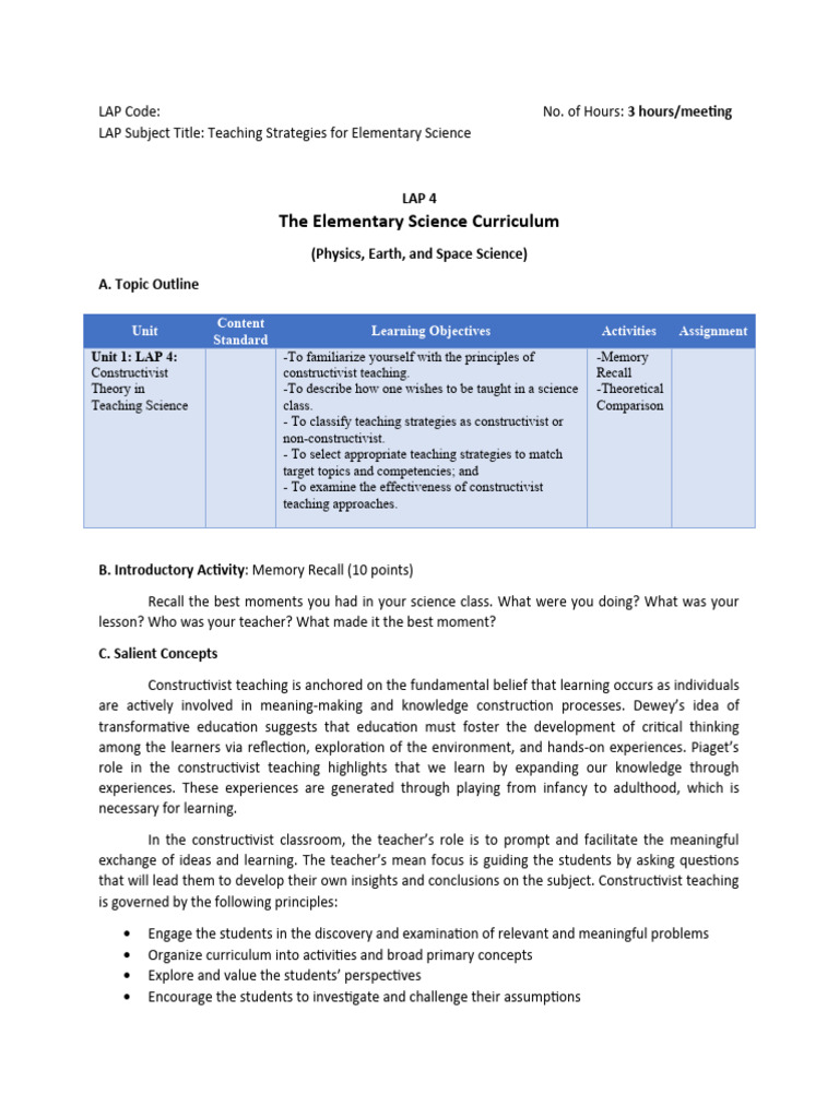 LAP 4 Teaching Strategies | PDF | Constructivism (Philosophy Of Education) | Learning