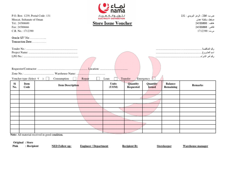 NED Store Issue Voucher Templet | PDF