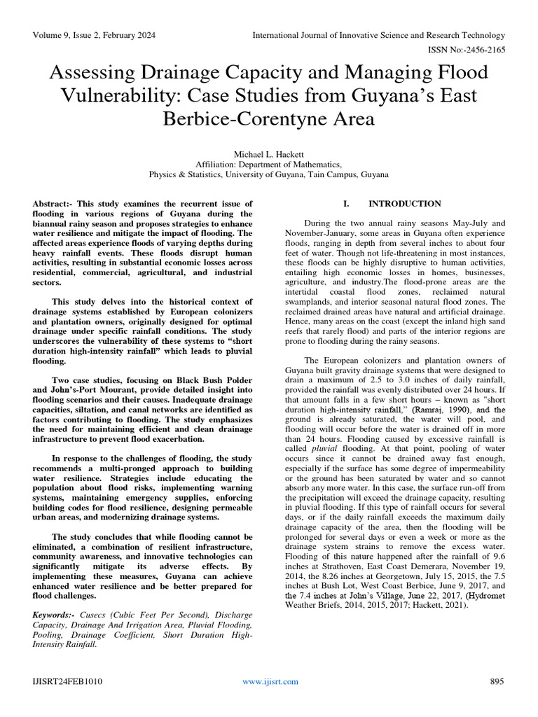 Assessing Drainage Capacity and Managing Flood Vulnerability: Case Studies from Guyana’s East ...