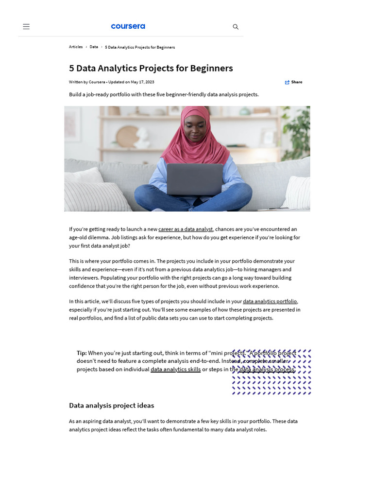 5 Data Analytics Projects For Beginners - CourseraG | PDF | Data Analysis | Analytics