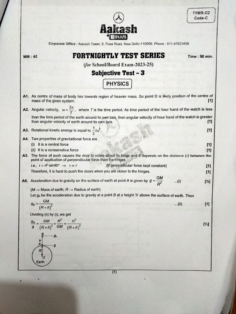 Answer ST-3 CODE - C | PDF | Rotation Around A Fixed Axis | Force