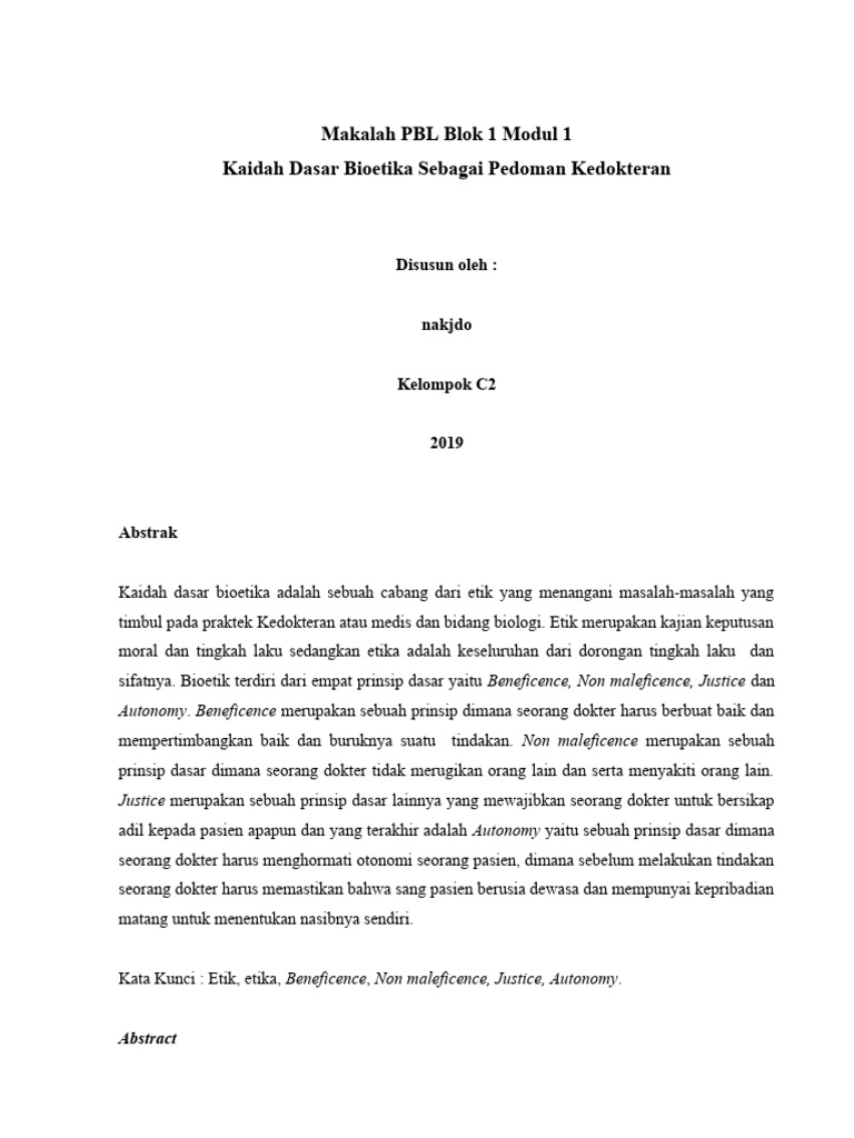 Prinsip Bioetika dalam Kedokteran | PDF