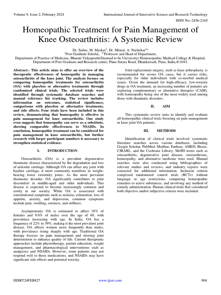 Homeopathic Treatment For Pain Management of Knee Osteoarthritis: A ...