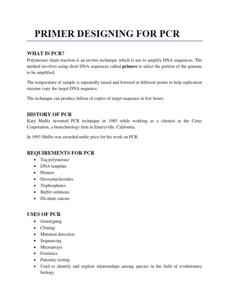 PCR Primer Design Essentials | PDF | Polymerase Chain Reaction ...