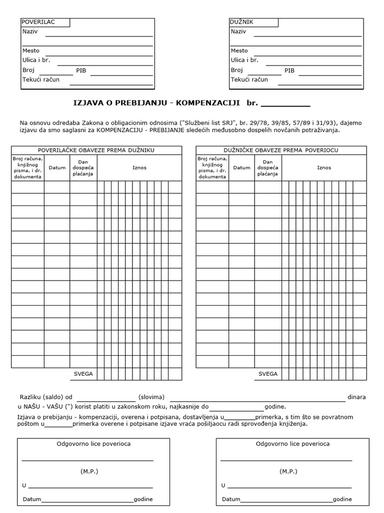 Izjava o Kompenzaciji | PDF