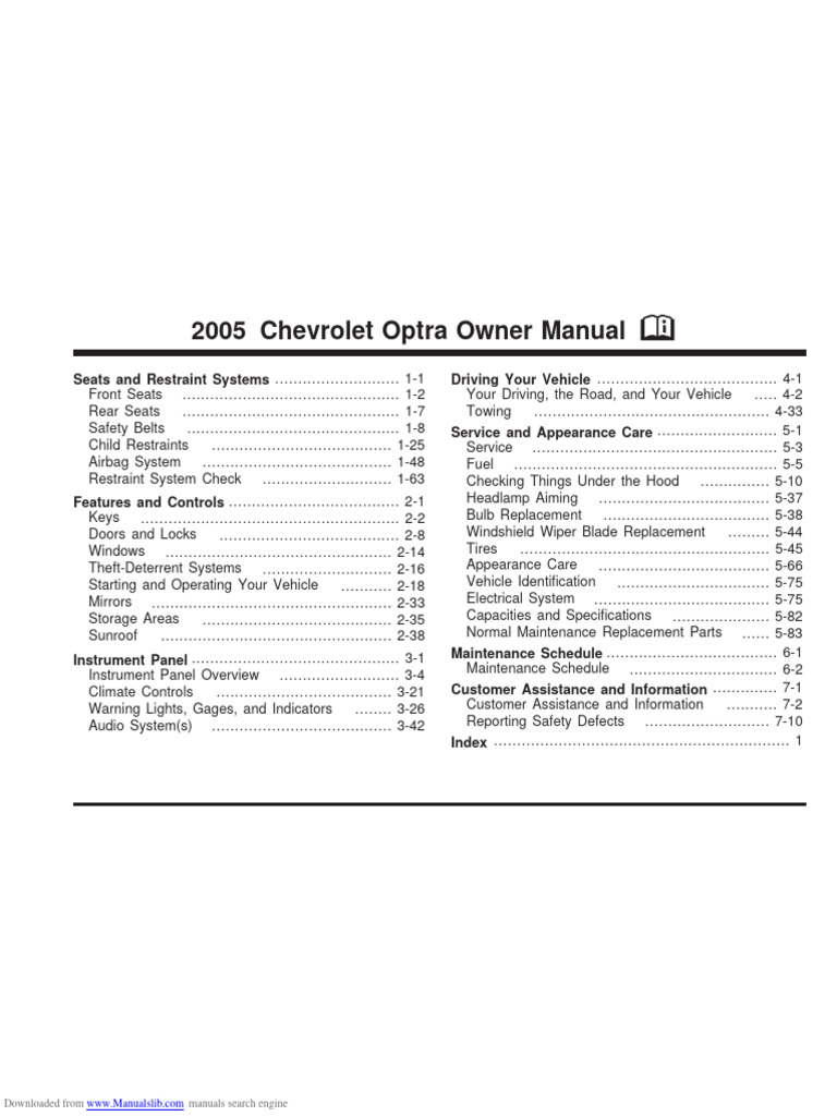 2005 Chevrolet Optra OM | PDF | Seat Belt | Airbag
