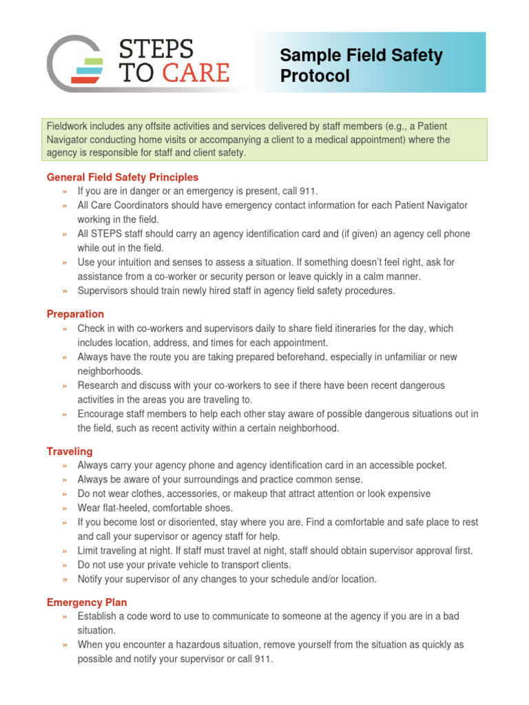 CDC Hiv STC Sample Field Safety Protocol | PDF | Emergency | Safety