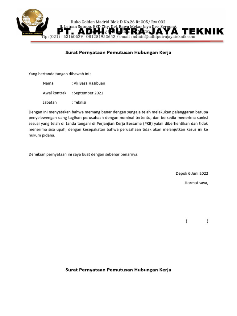 Surat PHK | PDF
