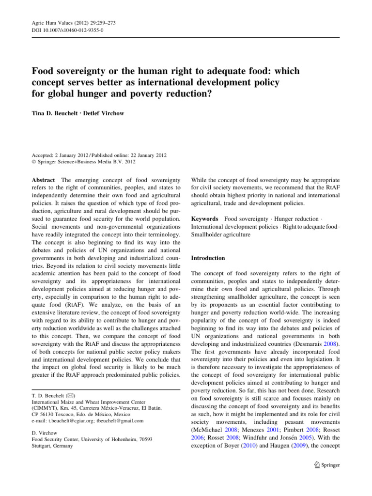 Food Sovereignty or The Human Right To A | PDF | Food Security | Economies