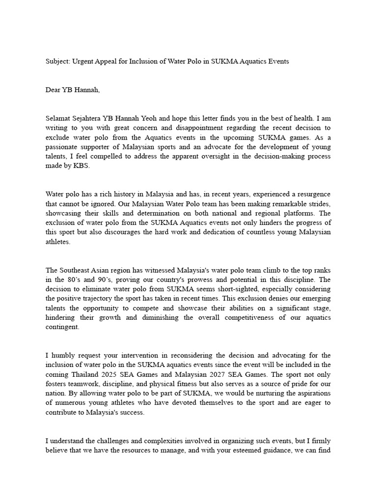 Draft - Appeal To YB Hannah | Download Free PDF | Sports