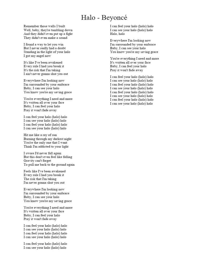 Halo Lyrics | Download Free PDF | American Music Articles Needing ...