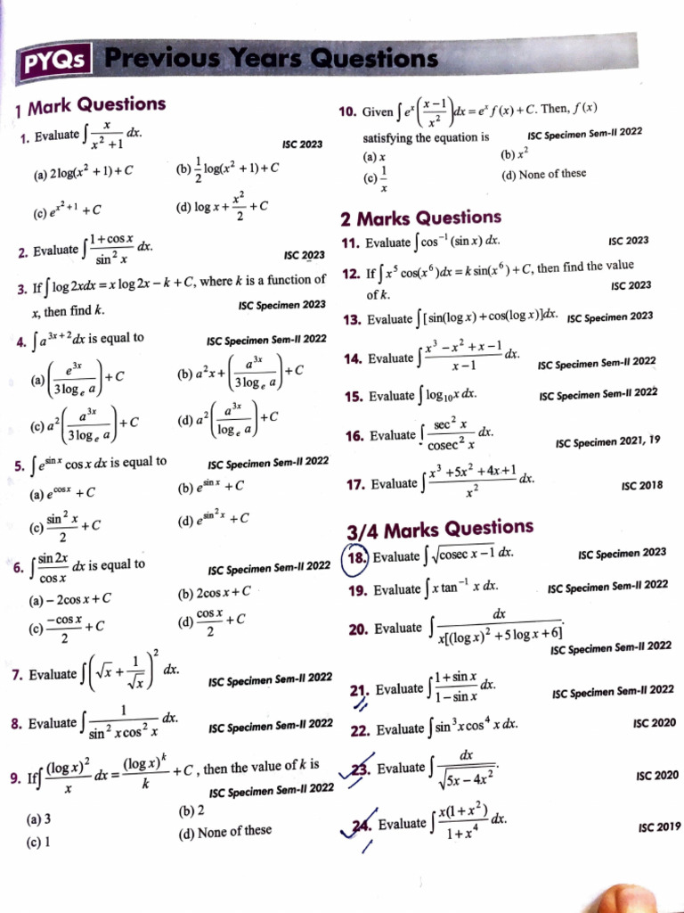Indefinite Integration PYQ | PDF