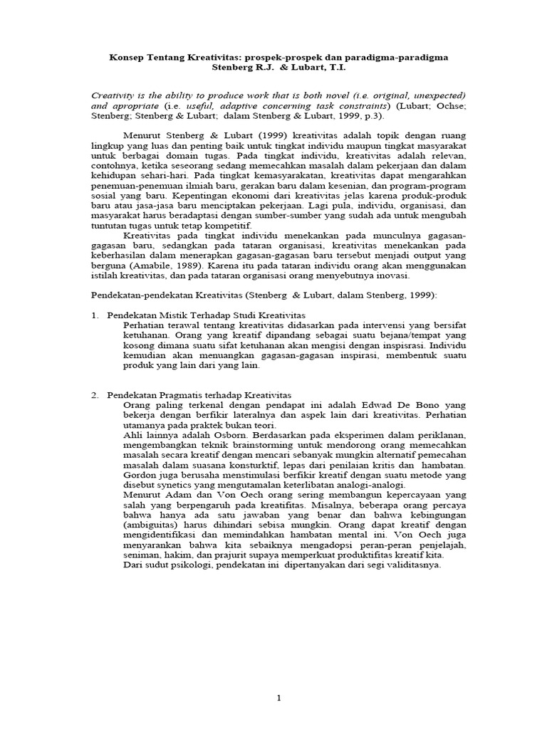 Teori Kreativitas Stenbern & Lumbart | PDF