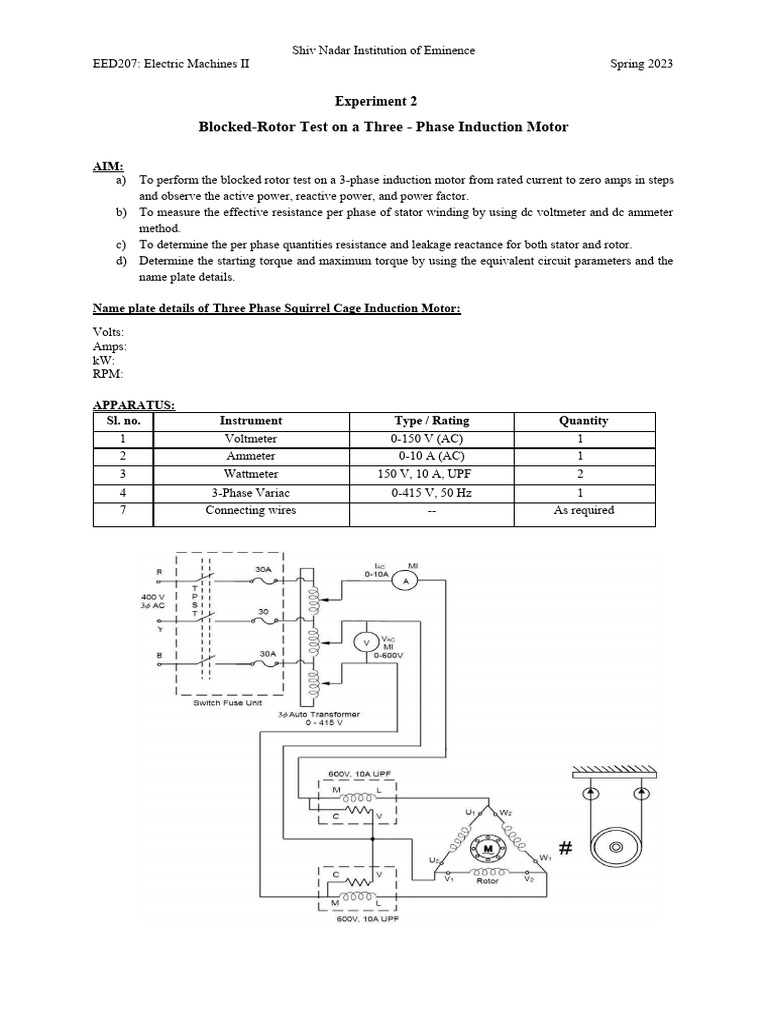 Exp-2 - Blocked-Rotor Test On A Three-Phase IM | PDF | Electric Motor ...
