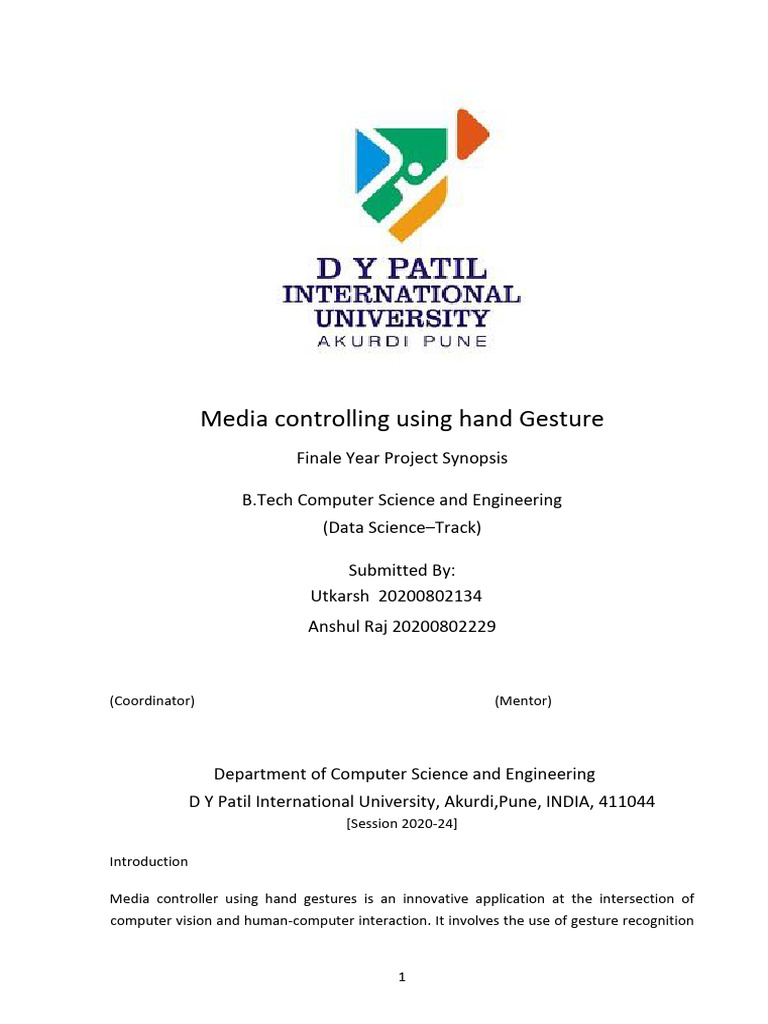 Media Controlling Using Hand Gesture | PDF | Usability | Human–Computer Interaction