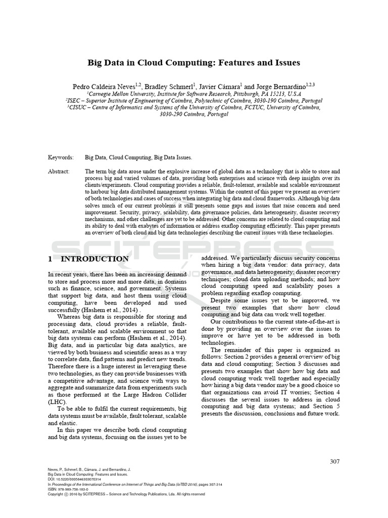 C 41 Cloud Computing In Big Data Features And Issues Pdf Cloud Computing Big Data 