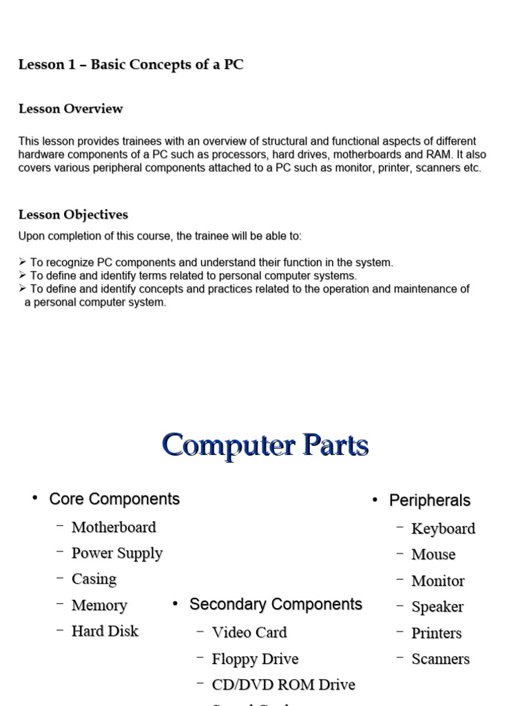 Technical Lesson 1 | PDF | Computer Monitor | Random Access Memory