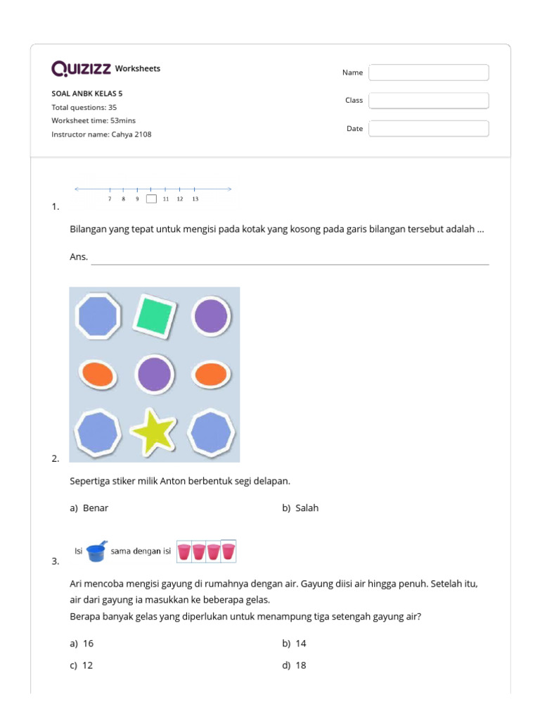 Soal Anbk Kelas 5 - Quizizz | PDF